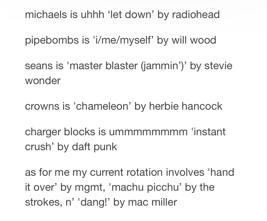 lots characters music tastes | Fandom