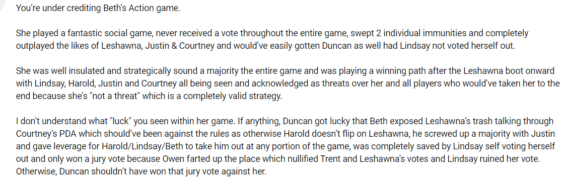 Was watching a "Ranking TDI contestants gameplay" and FINALLY, someone ...