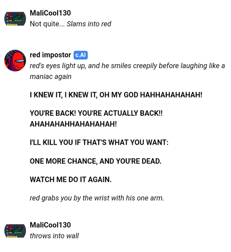 Pt.2 of my C.ai Red Imposter encounter. (The sad end for Red...) | Fandom