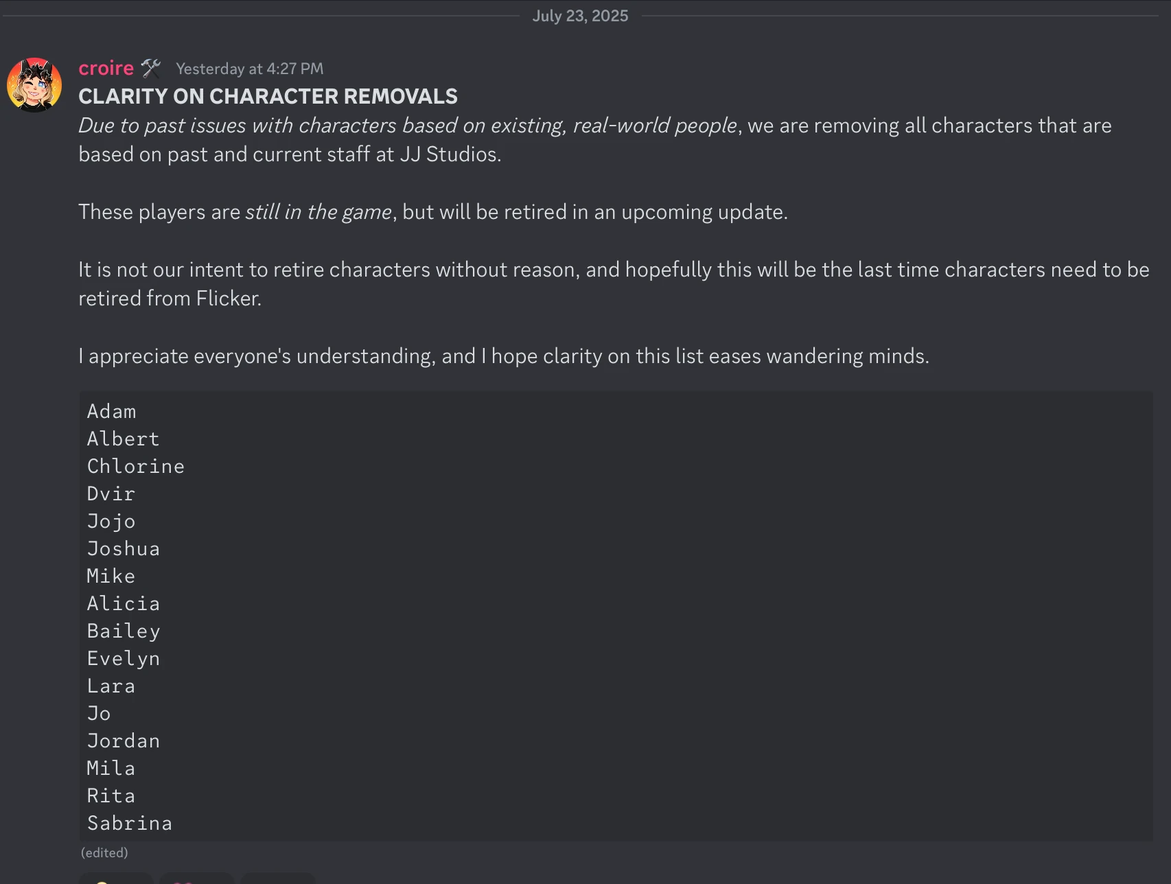 (EDITED FOR MORE CLARIFICATION) Characters that are getting retired in a future update | Fandom