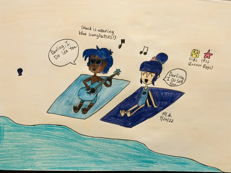 My drawing of Huck and Blueberry singing “Darling I Do” at the beach!🫐🎸 ...
