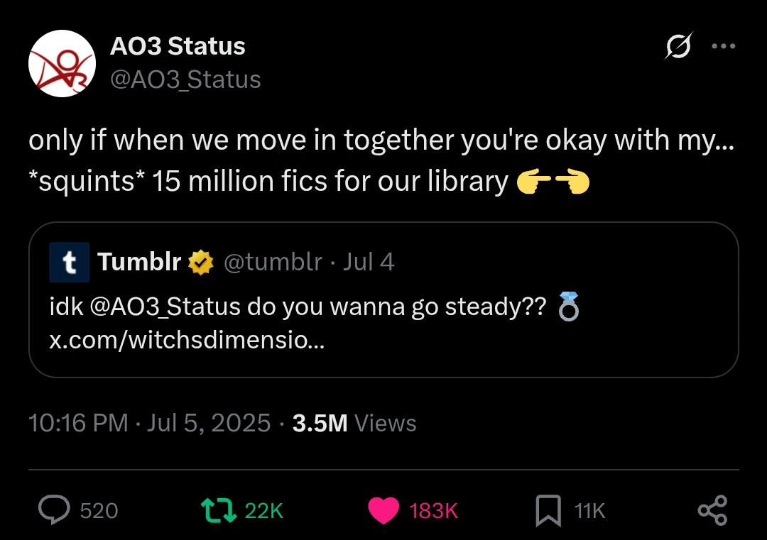 Got offical AO3 x Tumblr on my tl | Fandom