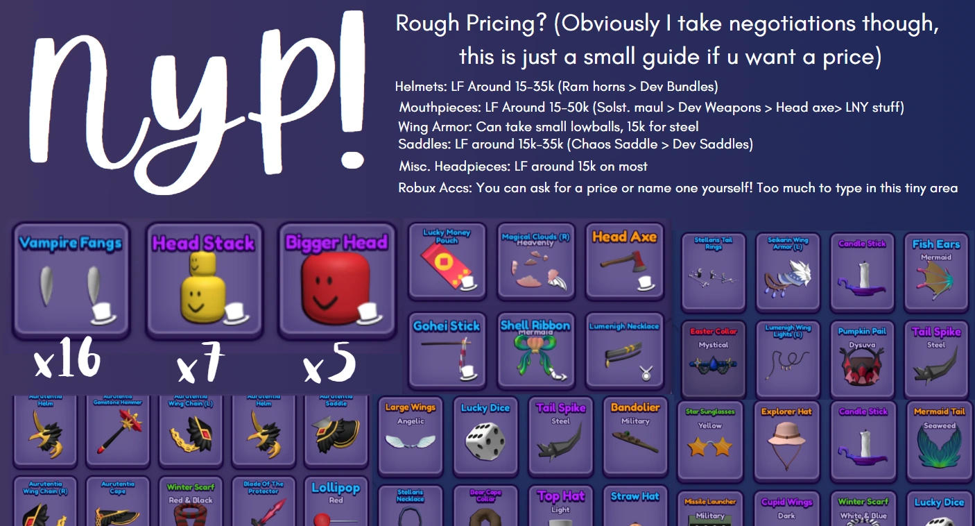 Accessory auction! 250+ accs, Robux Sets/Accs, Etc! | Fandom