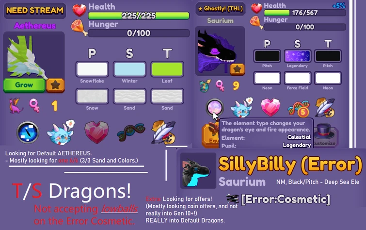 Looking for an Default Aether + Offers for my Cosmetic (Error) Saurium ...