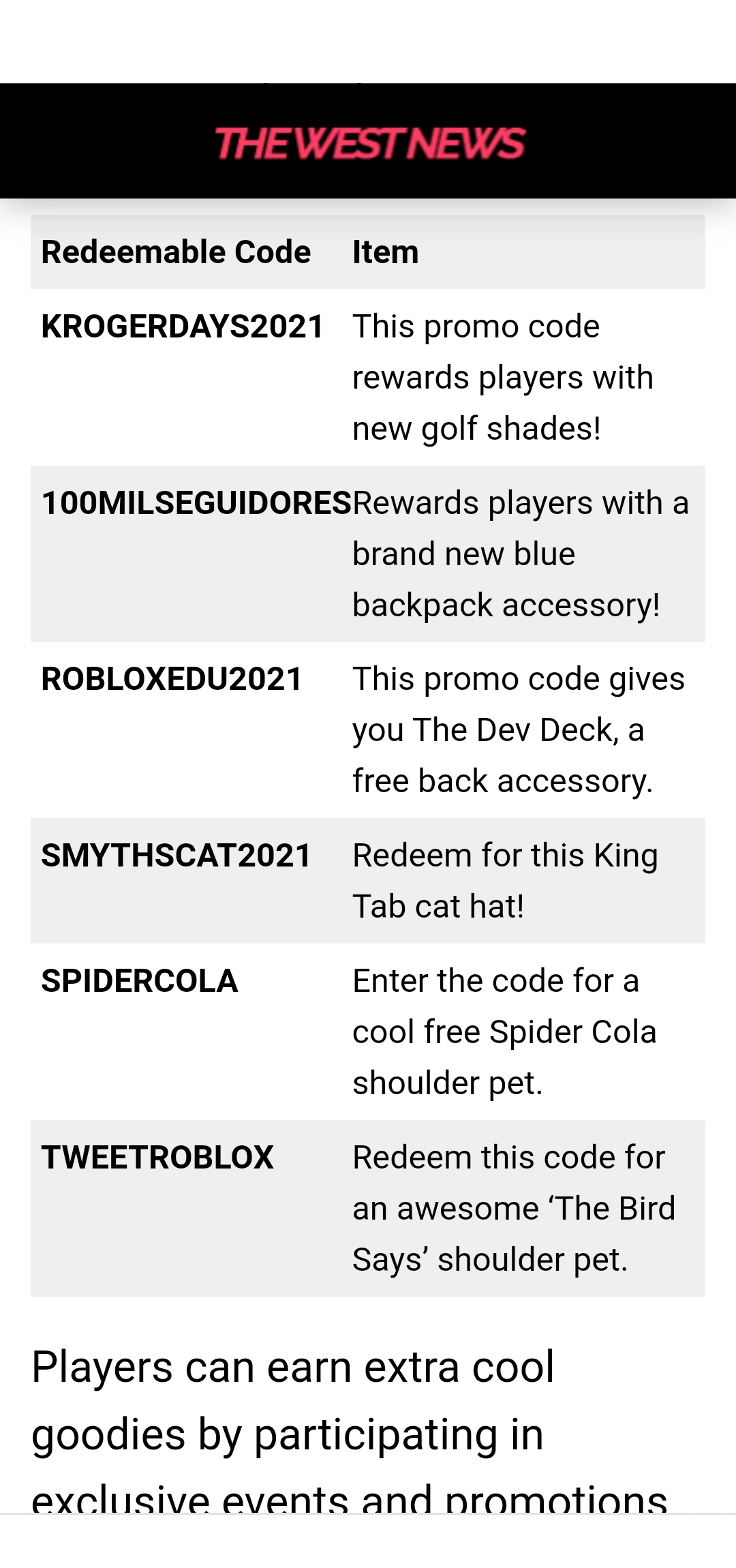 Roblox Promo Codes | Fandom