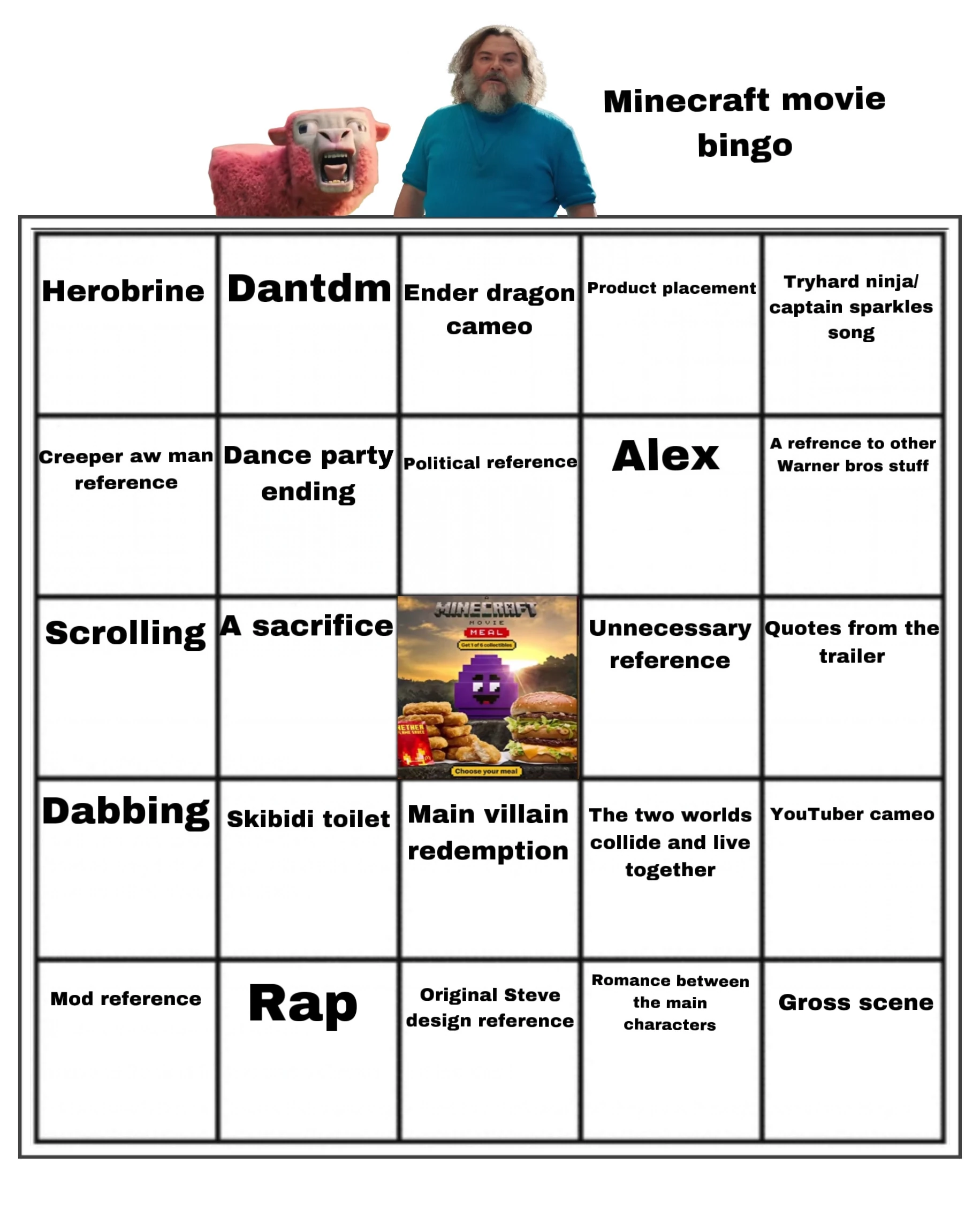 Minecraft movie bingo prediction | Fandom