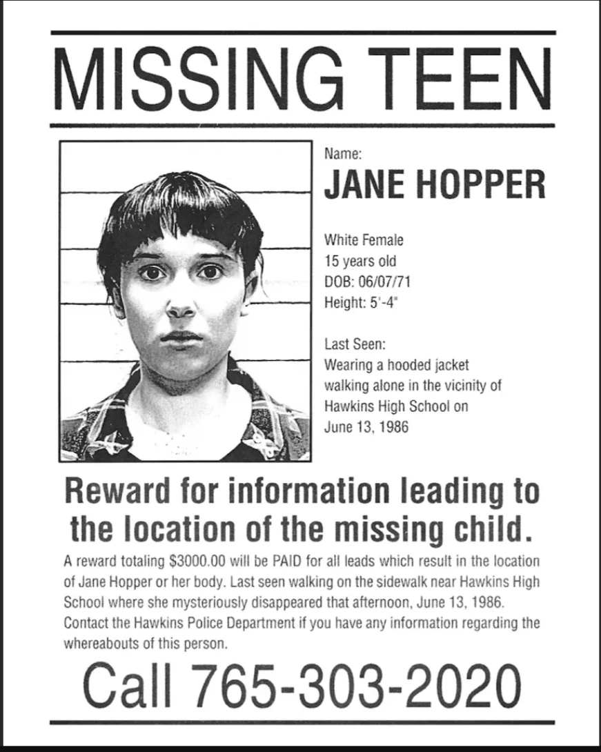 Missing Teen- Jane El Hopper | Fandom