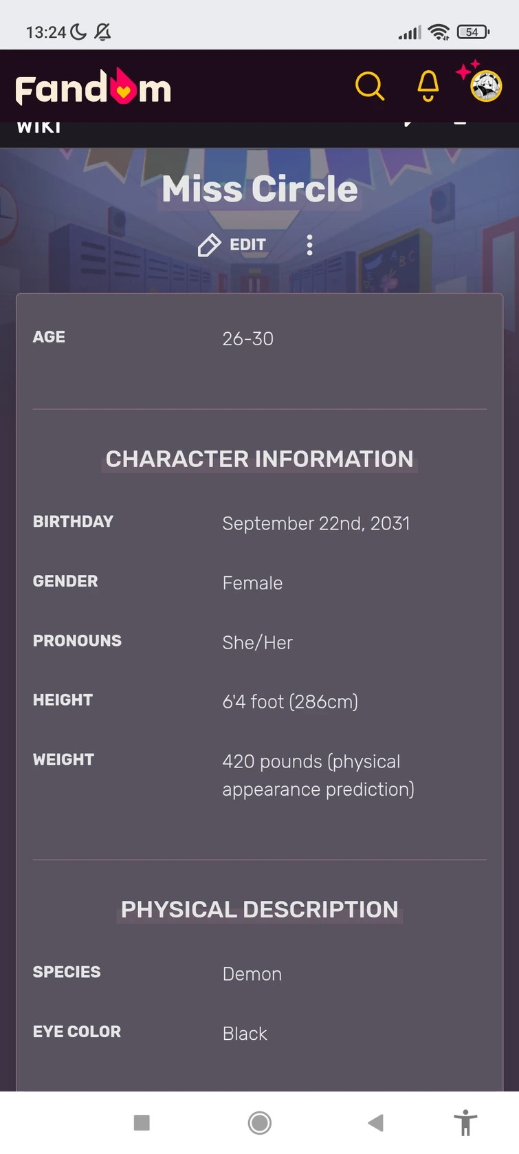 Screenshot's of Miss Circle's profile to fix | Fandom