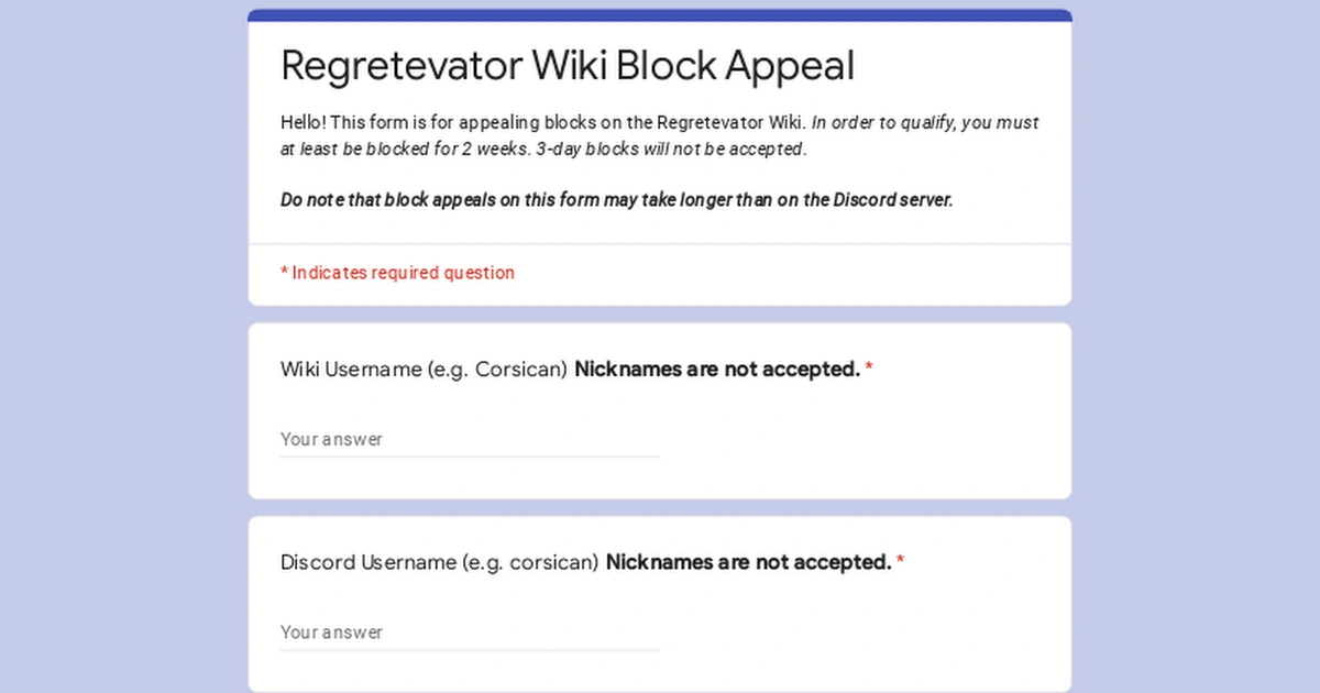 Block appeal form returning | Fandom
