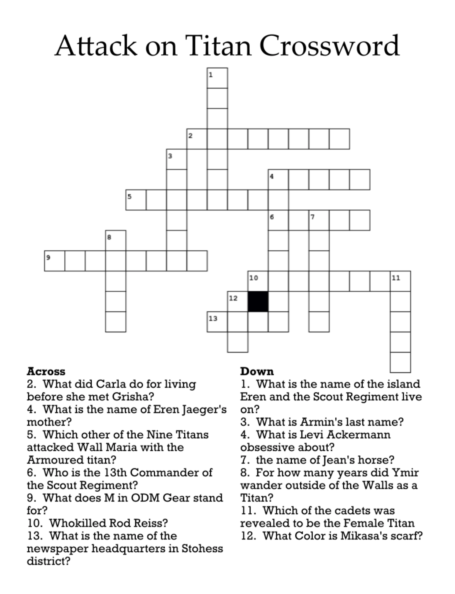 Attack on Titan Crossword | Fandom