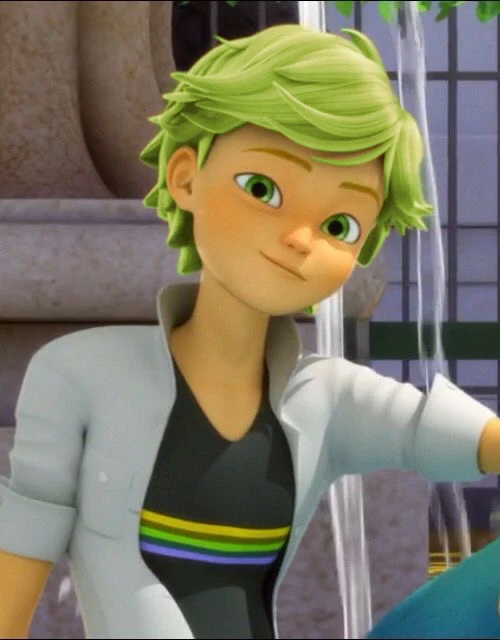 Adrien with green hair + Cat Noir with gray hair and blue eyes | Fandom