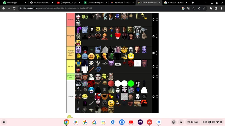 Nico's Nextbots Tier List | Fandom