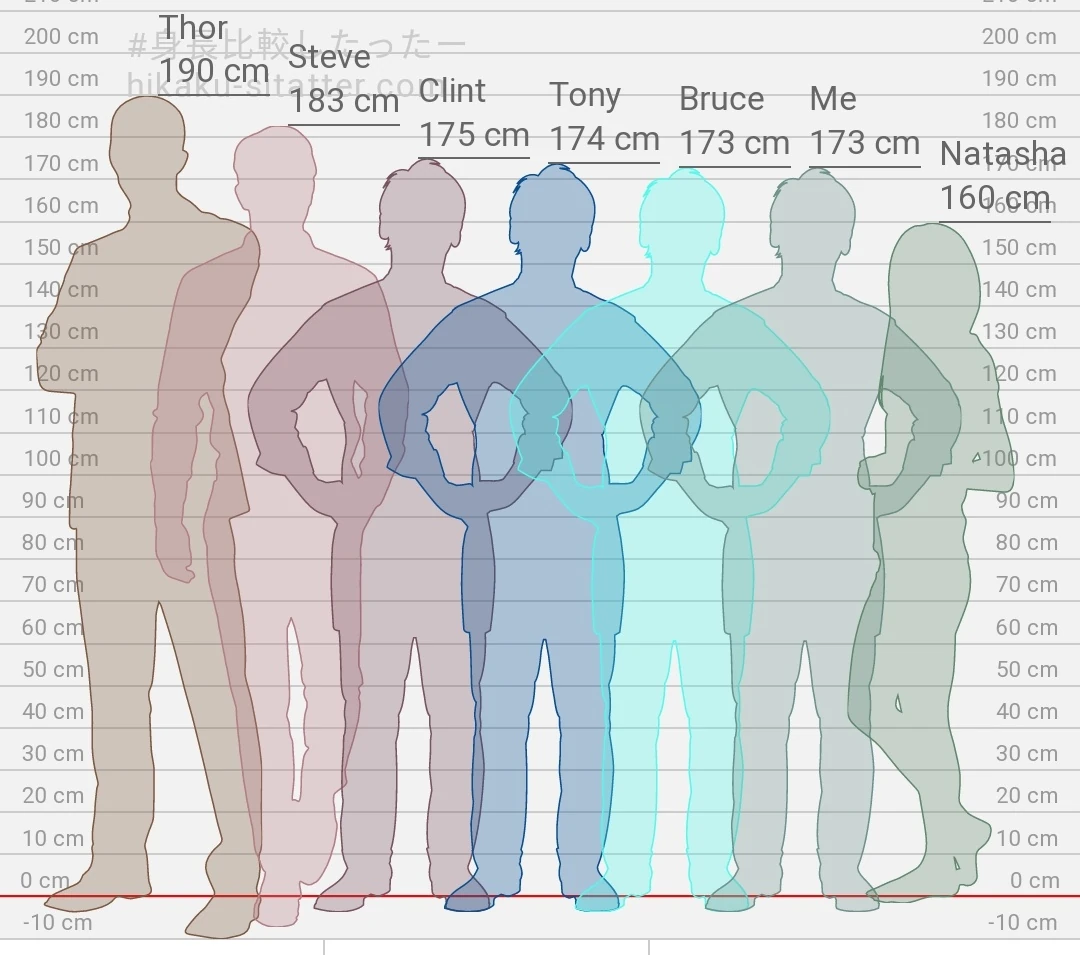 My height difference with the 6 original MCU Avengers in their normal ...