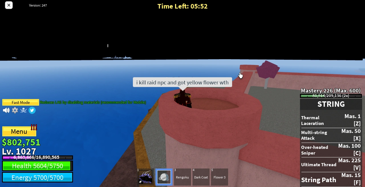 so i did string raid and i killed an npc and it gave me yellow flower ...