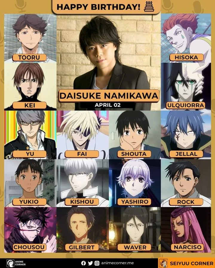 Happy birthday to daisuke namikawa, Seto asami, and yuu hayashi | Fandom