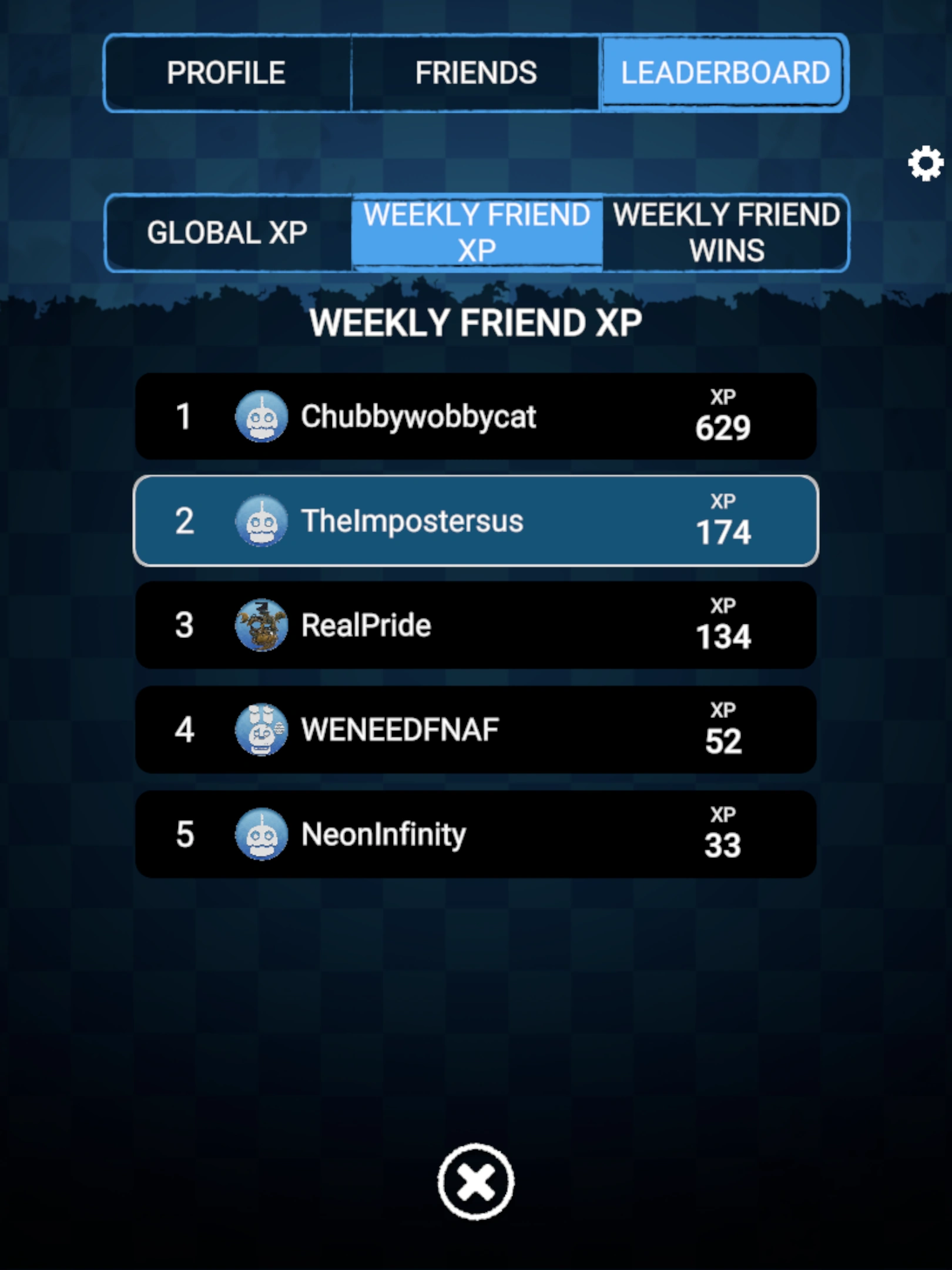 It is so hard to be first in my fnaf AR friend list (weekly XP and ...