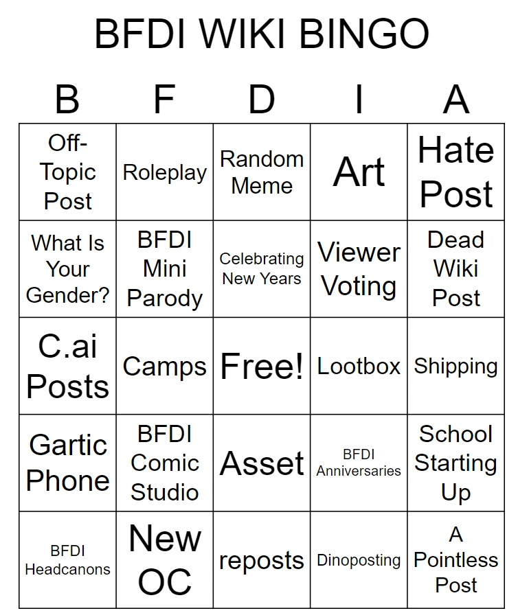 BFDI Wiki Bingo | Fandom