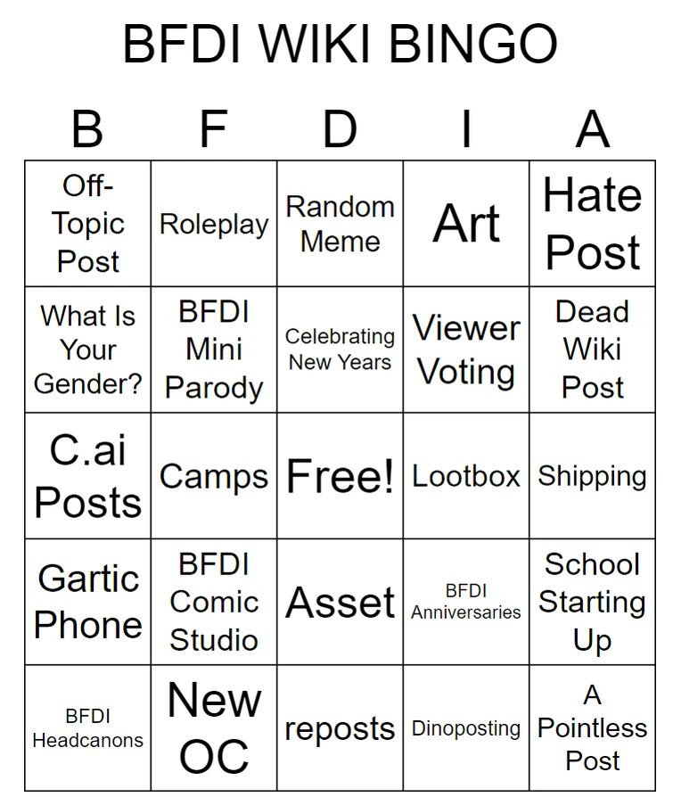 BFDI Wiki Bingo | Fandom