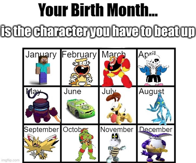 Your birth month is the character you have to beat up. 3rd beat up | Fandom