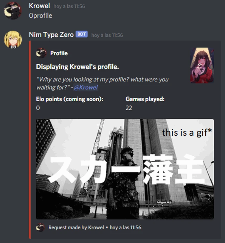 I've created a Nim Type Zero Discord bot. Also, sorry for the bad ...