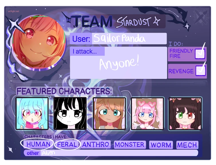 my artfight profile card thingy | Fandom