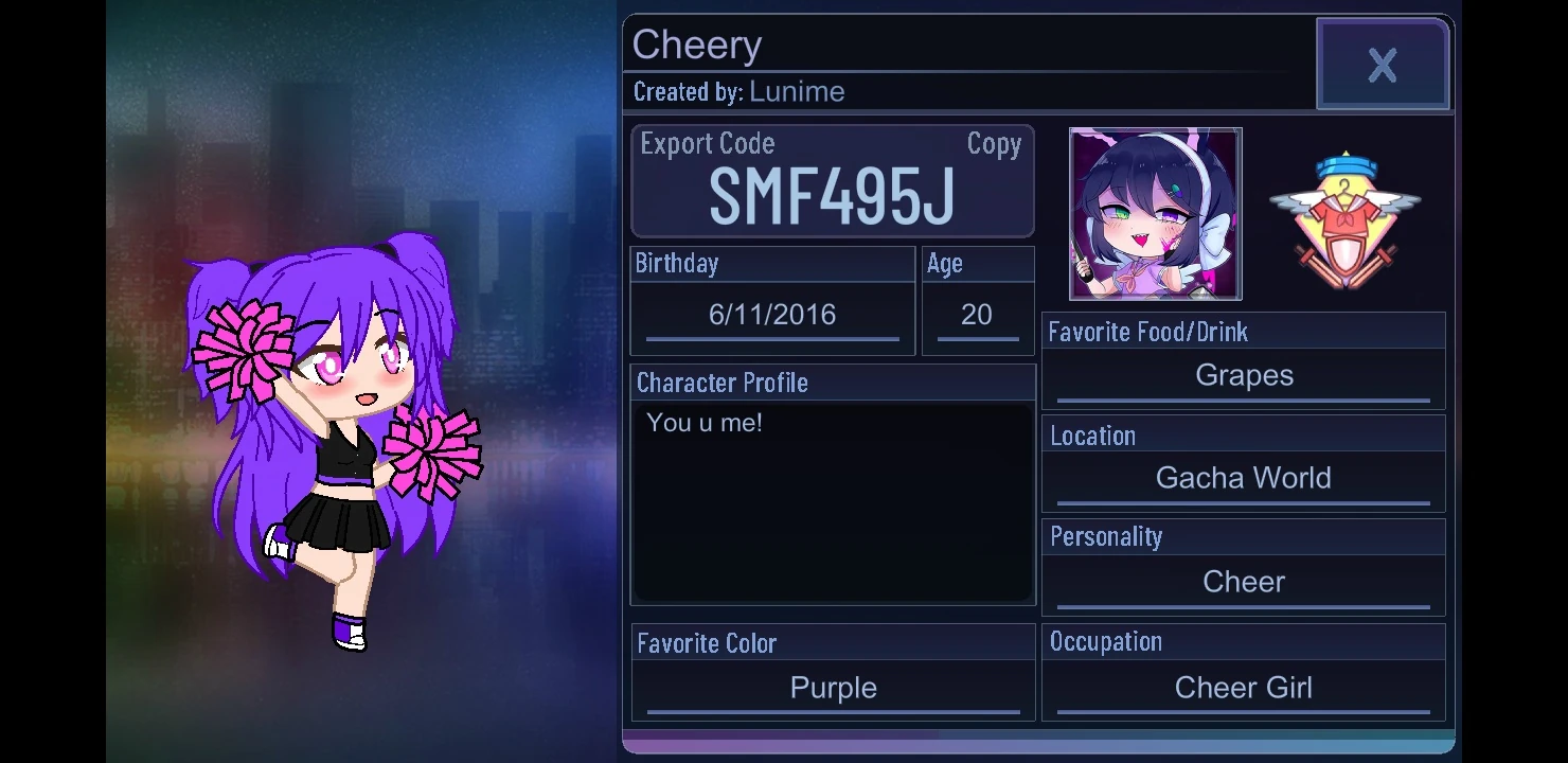 Code SMF495JCheery|6/11/2016|20|You u me!|Lunime|Purple|Grapes|Gacha World|Cheer|Cheer Girl|146 ...