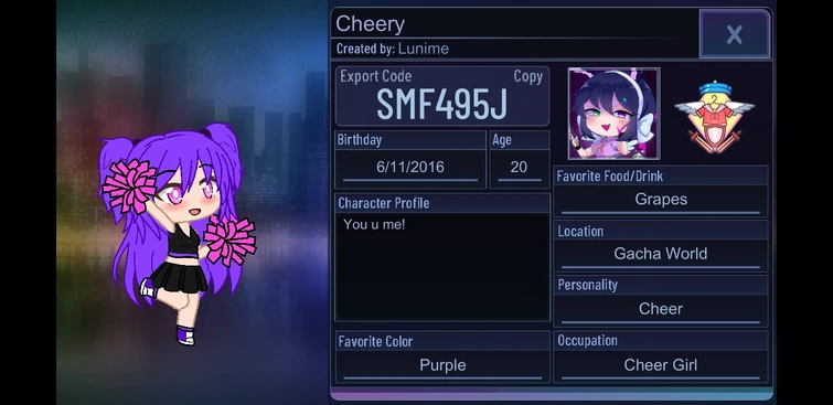 Code SMF495JCheery|6/11/2016|20|You u me!|Lunime|Purple|Grapes|Gacha ...