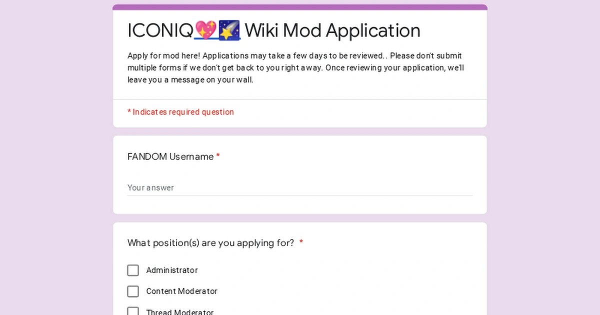 I made a moderator application! | Fandom