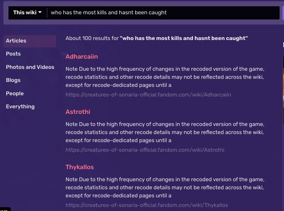 top 3 creatures with highest kill count according to wiki | Fandom