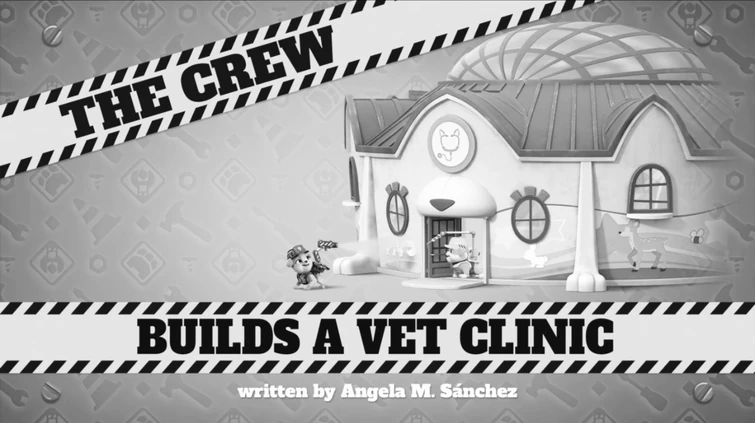 The crew builds a vet clinic title card in black and white style | Fandom