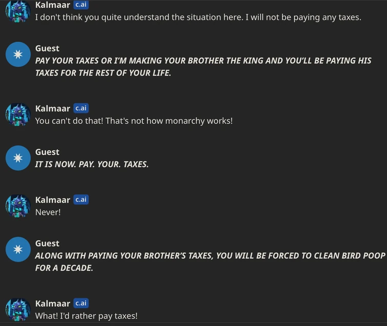 Forcing Kalmaar to pay his taxes >:( | Fandom