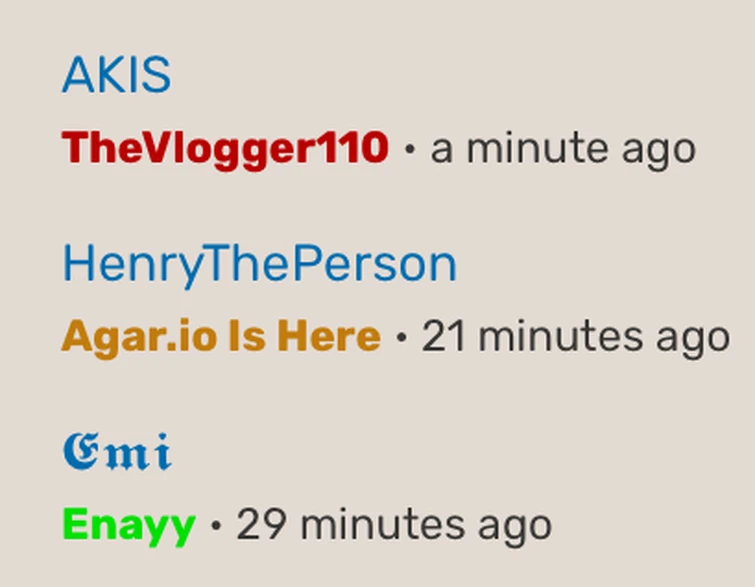 Traffic light usernames in the wiki activity. | Fandom