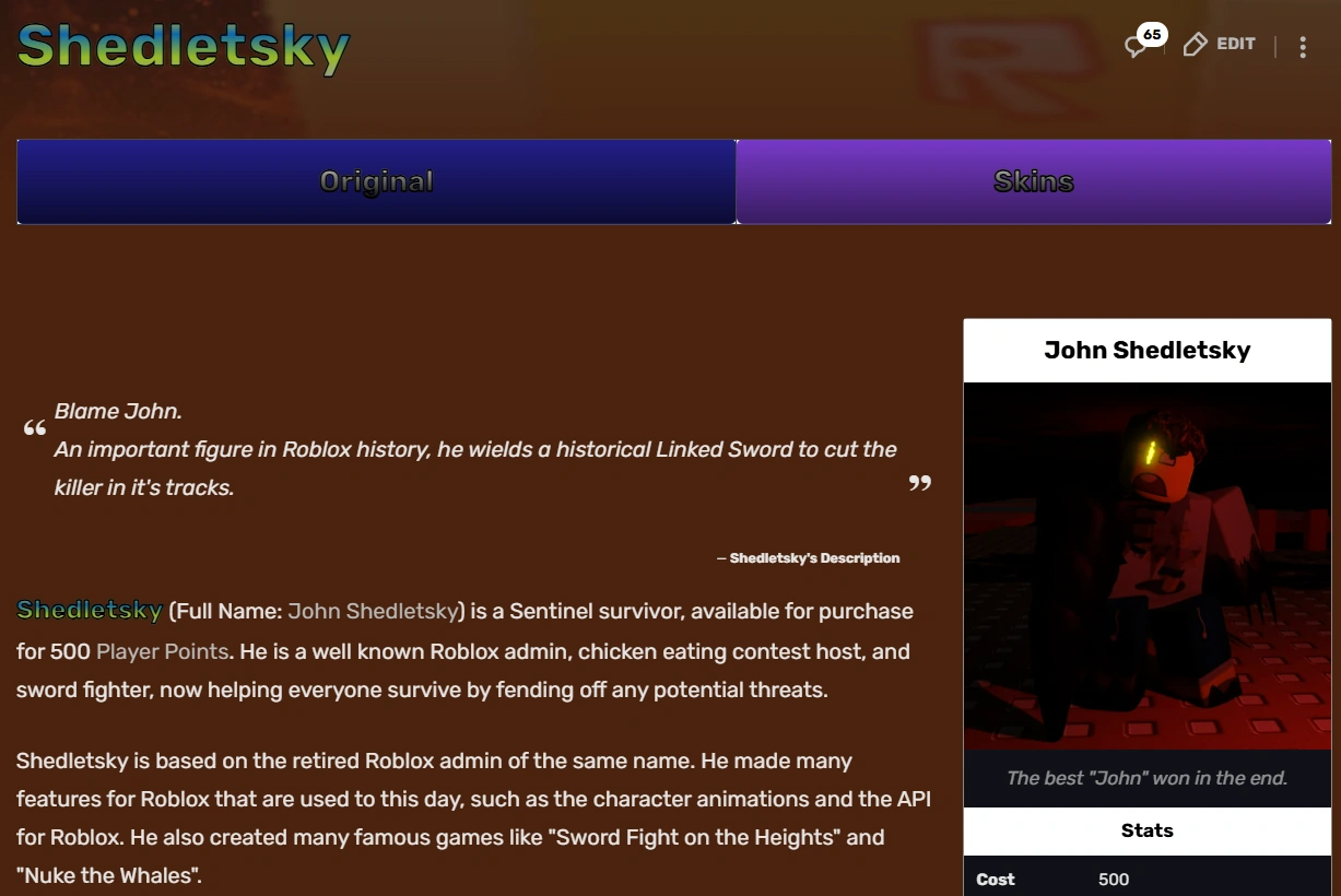 hehe funny...uhhhh...Shedletsky page | Fandom