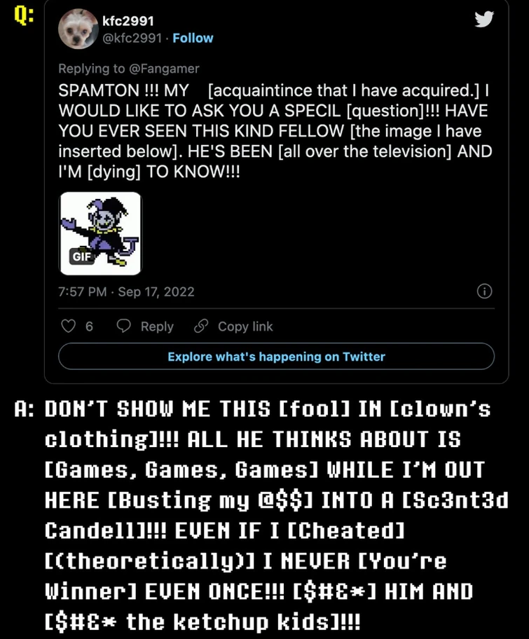 i don't think spamton likes jevil | Fandom