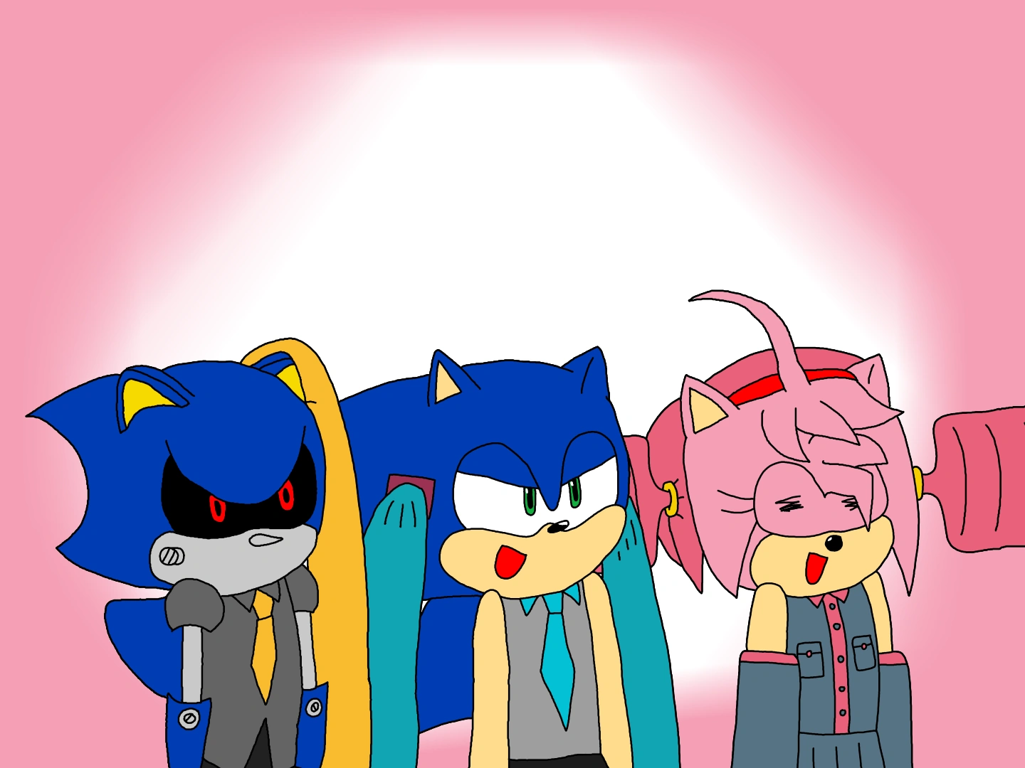 Sonic, Amy, and Metal as three bakas. | Fandom