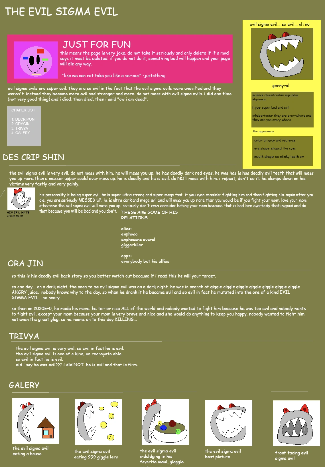 the evil sigma evil (an old joke page of mine) is back up after almost ...