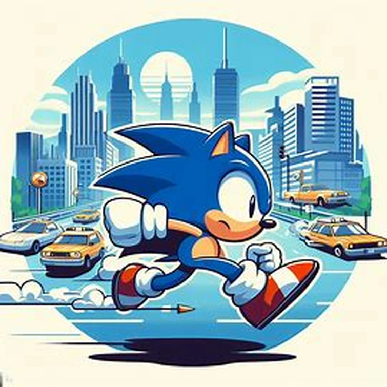 Classic Sonic running through cities, by Bing AI | Fandom