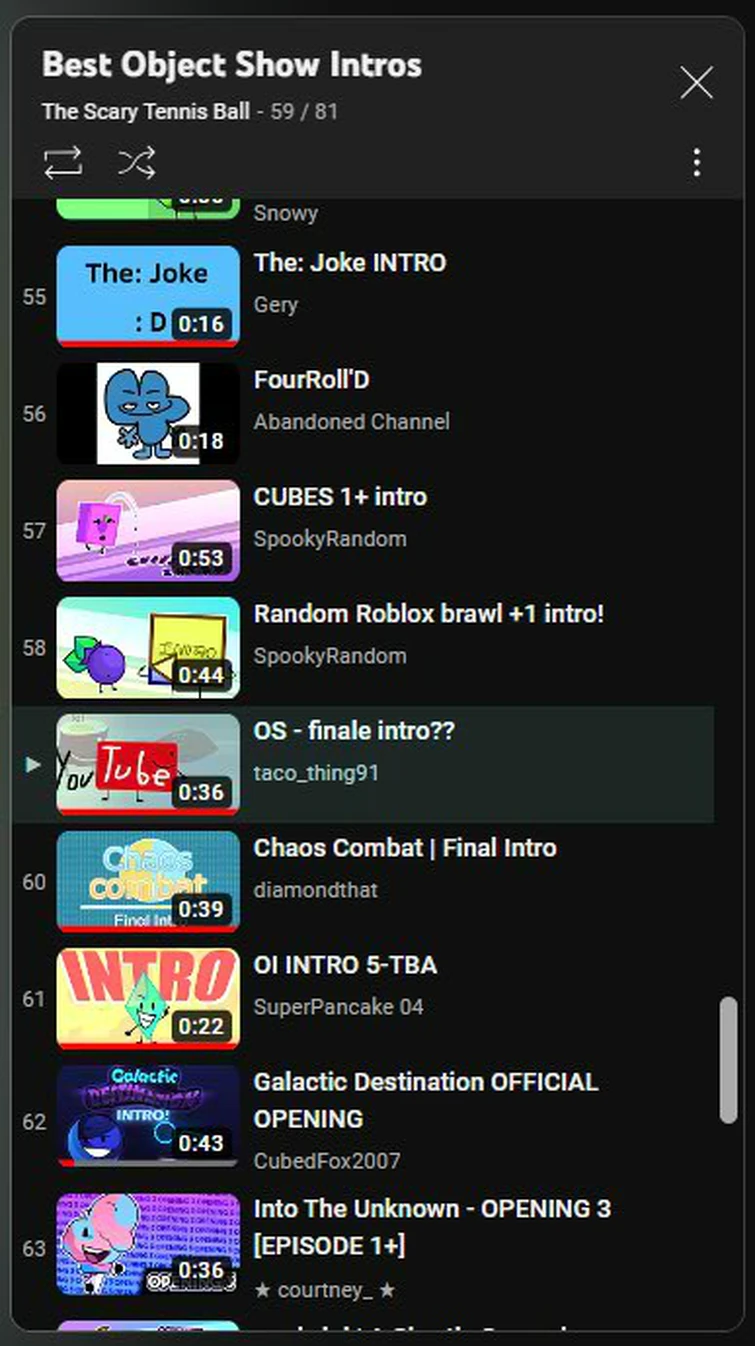 GUYS. ONE OF MY INTROS GOT PUT IN A "FAVORITE OBJECT SHOW INTROS ...