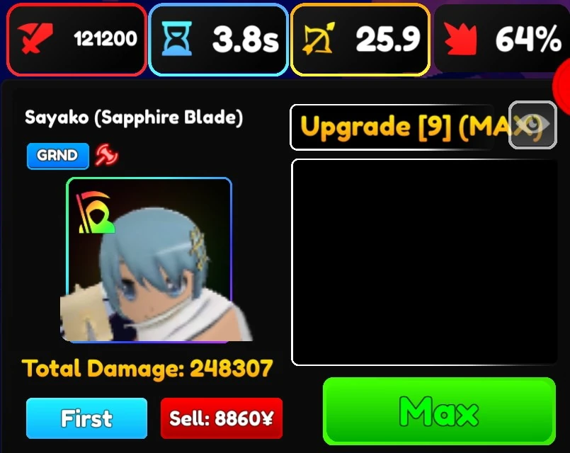 Sayako, ai buff, S every stats, reaper trait, curse +7% atk speed -5% ...