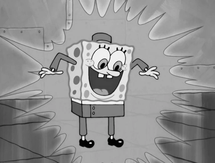SpongeBob turning into a bellhop in black and white style | Fandom