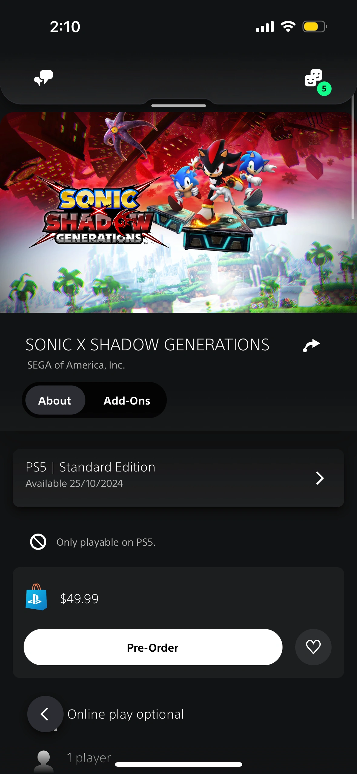 Why according to the PlayStation app Sonic x Shadow Generations is only ...
