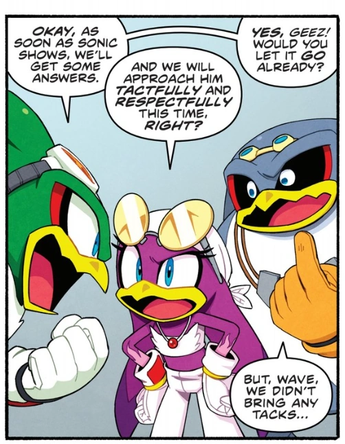 Wave went from planting a bomb on Sonic's board to telling Jet to respect Sonic | Fandom