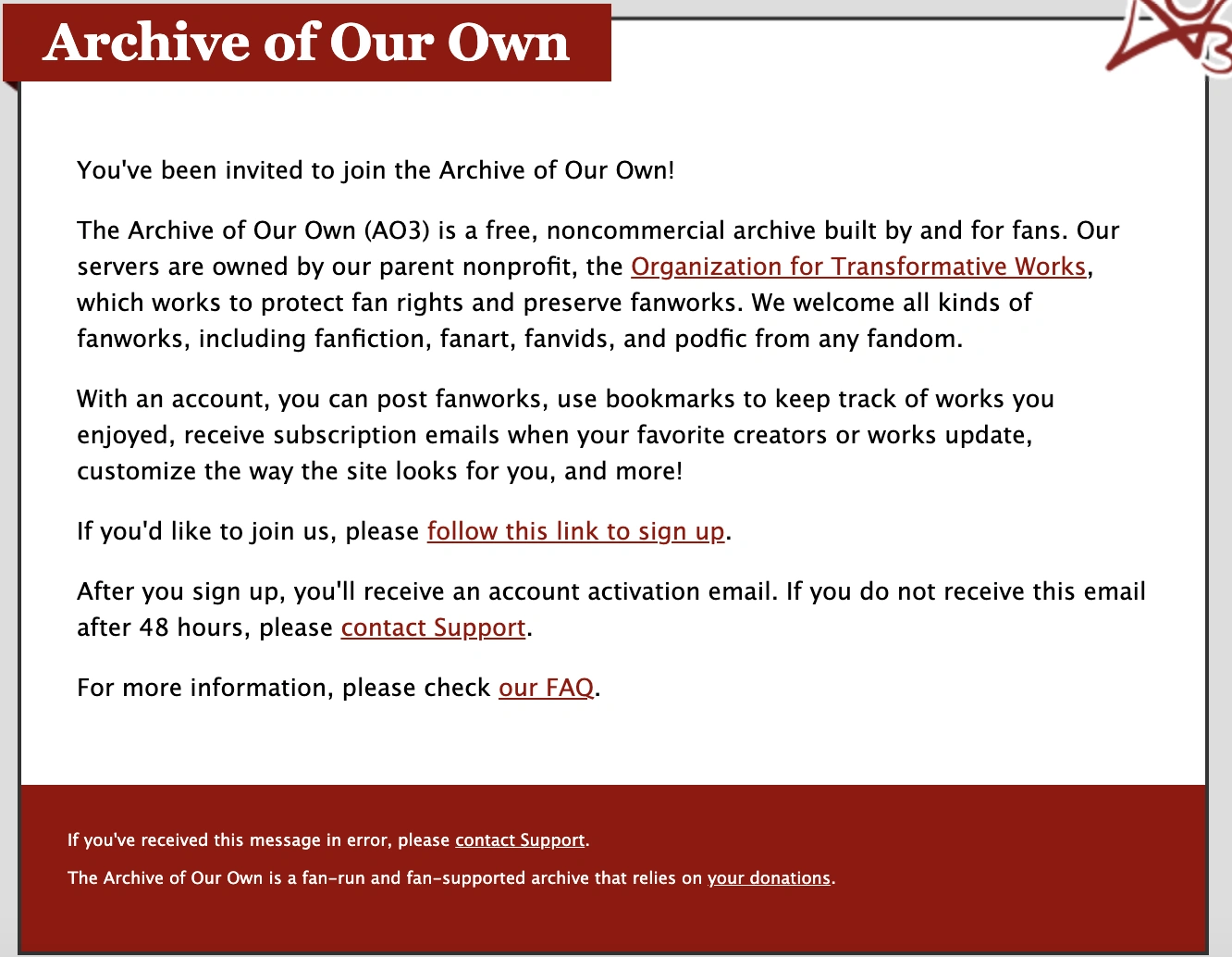 Finally got a letter from Ao3! | Fandom