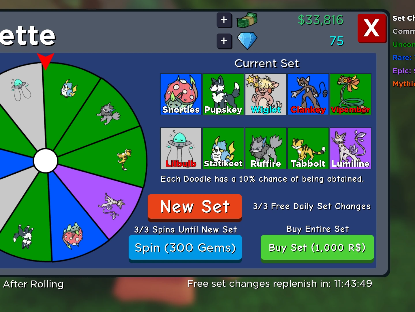 look at my roulette and then my gems and then when it refreshes and the ...