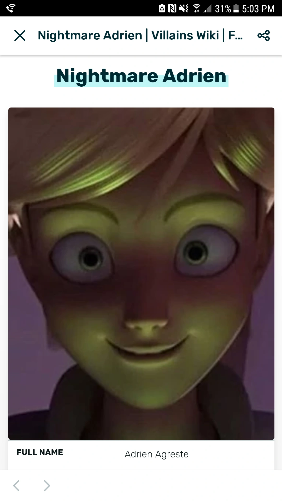I love how villains wiki lists nightmare adrien as a villain, but doesn ...
