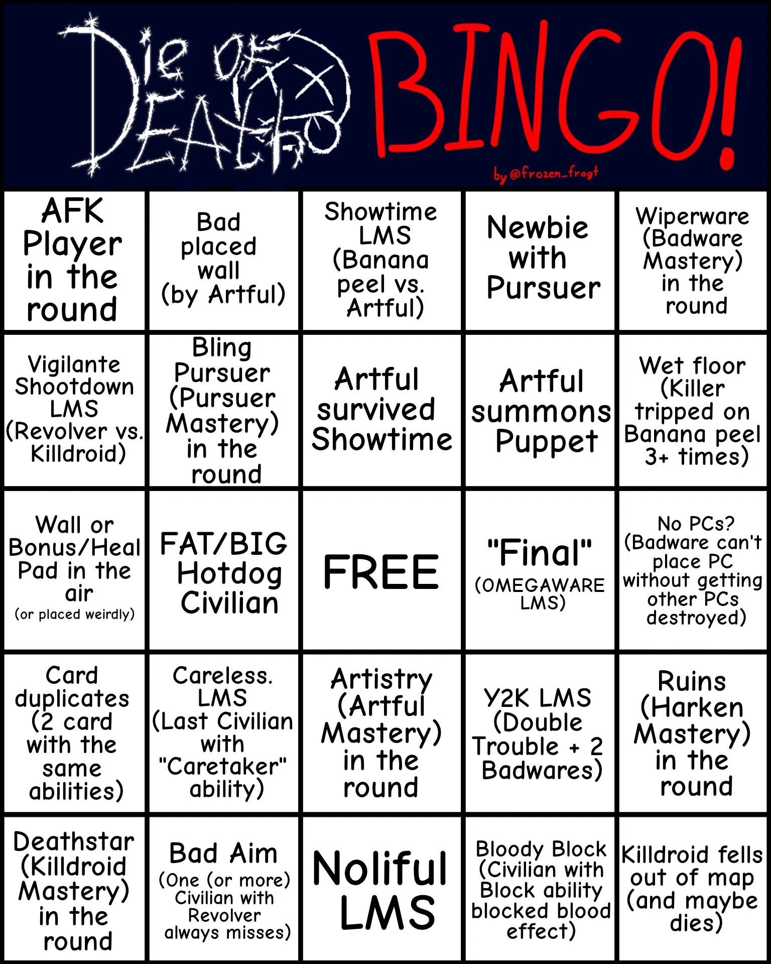 I made Die of Death BINGO!! | Fandom