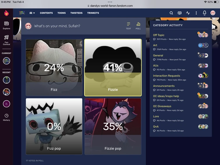 Alr Fizzie won so ima make there name Fizz but full name Fizzie.. PLS ...