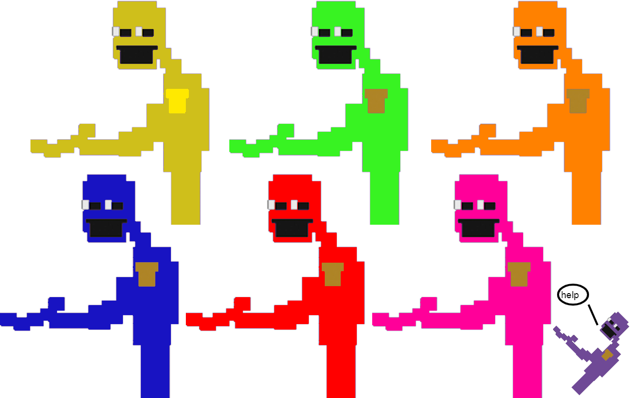 blue guy,red guy,pink guy,yellow guy,green guy, orange guy. | Fandom