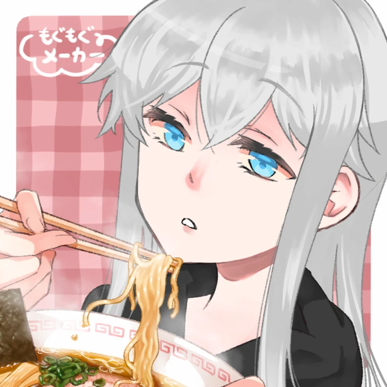 a few picrew images i made of characters eating their favorite foods ...