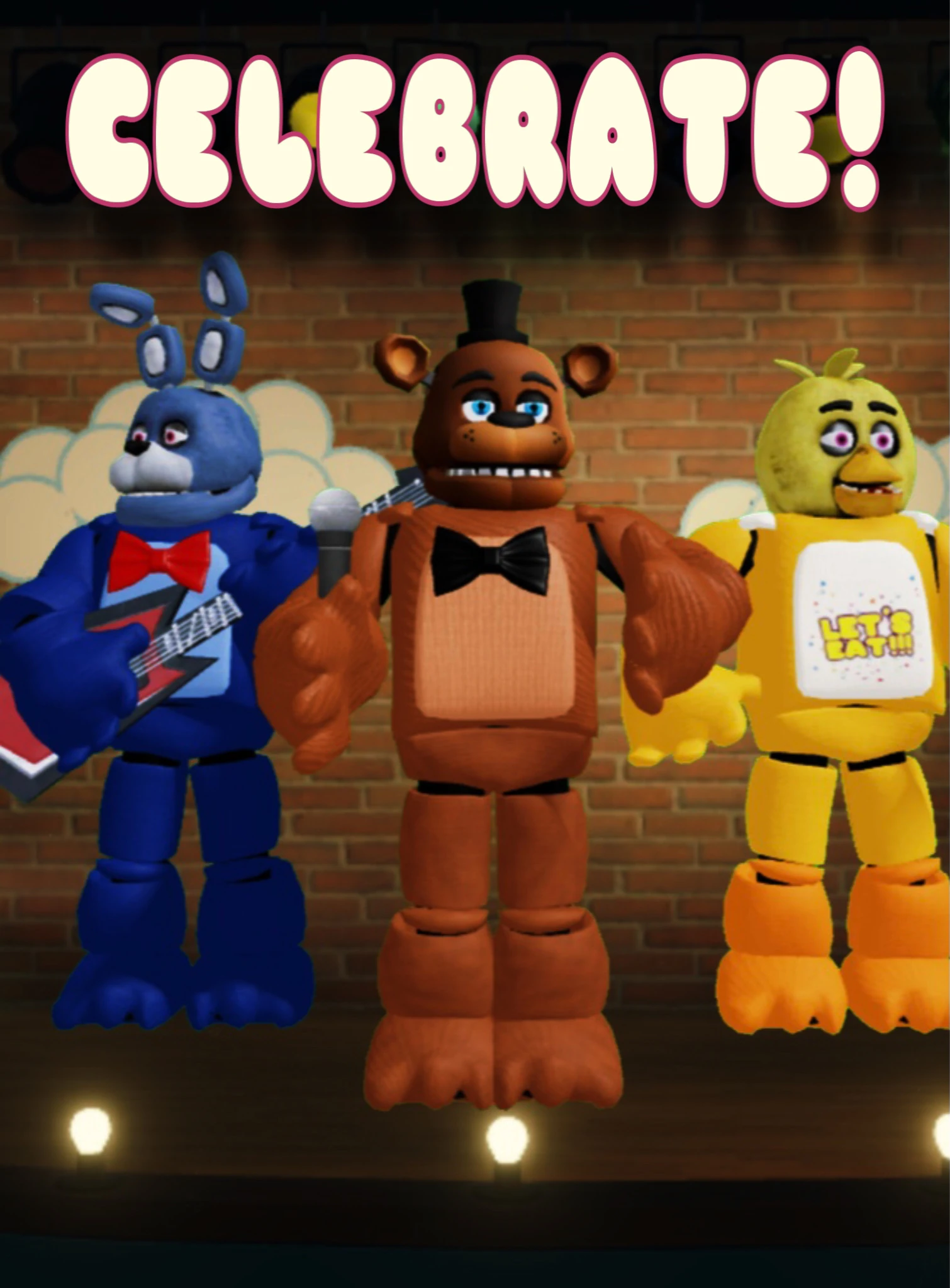 I made the FNAF poster seen in the office with my animatronic outfits ...